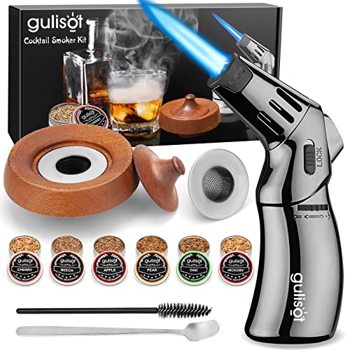 Cocktail Smoker Kit with Torch, Old Fashioned Chimney Drink Smoker, with 6 Flavors of Wood Smoker Chips, for Cocktails, Whiskey & Bourbon, Ideal Gifts for Men, Boyfriend, Husband, and Dad (BLACK)