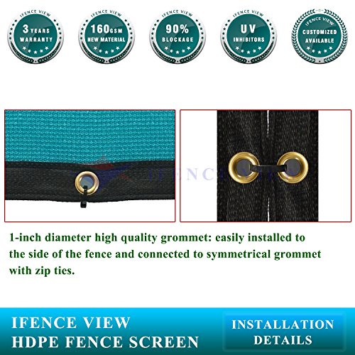 Ifenceview 3'x8' Turquoise Green Shade Cloth Fabric Fence Privacy Screen Panels Mesh Net for Construction Site Yard Driveway Garden Pergolas Gazebos Railing Canopy Awning 180 GSM UV Protection