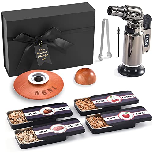 NKNI Cocktail Smoker Kit with Torch, Four Kinds of Wood Smoked Chips for Whisky, Cocktail and Bourbon, Old Fashioned Smoker Kit,Gift for Father, Husband and Friend (No Butane) (4)