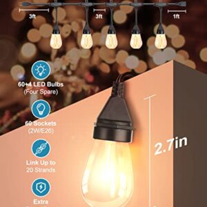 Lightdot 200 FT (2x100FT) Outdoor Dimmable Linkable Heavy Duty Led Light String with 60+4(Replaceable) 1.5W Shatterproof LED Bulbs, Hanging Lights for Cafe Bistro Gazebo Garden Backyard - ETL Listed