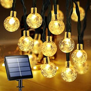 xvdoizo solar string lights outdoor, 60 led 36 ft crystal globe lights with 8 modes, waterproof solar powered patio lights, for garden, home party, wedding, christmas decoration (warm white)