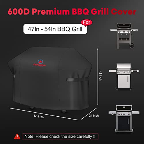 Comnova Grill Cover 55 Inch - 600D BBQ Cover for Outdoor Grill Heavy Duty and Waterproof, 55 Inch Barbecue Gas Grill Covers for Weber, Char-Broil, Nexgrill, Monument, Dyna-glo, Brinkmann and More