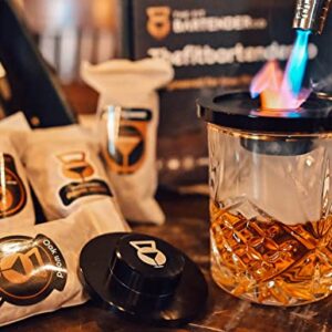 TheFitBartenderCo Metal Cocktail Smoker Kit with Torch- Includes four flavored woodchips, whiskey smoker, Gift for men, dad, husband, boyfriend, bourbon, infuse drink, meat & cheese