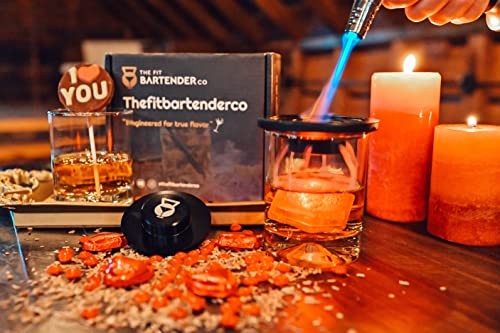 TheFitBartenderCo Metal Cocktail Smoker Kit with Torch- Includes four flavored woodchips, whiskey smoker, Gift for men, dad, husband, boyfriend, bourbon, infuse drink, meat & cheese