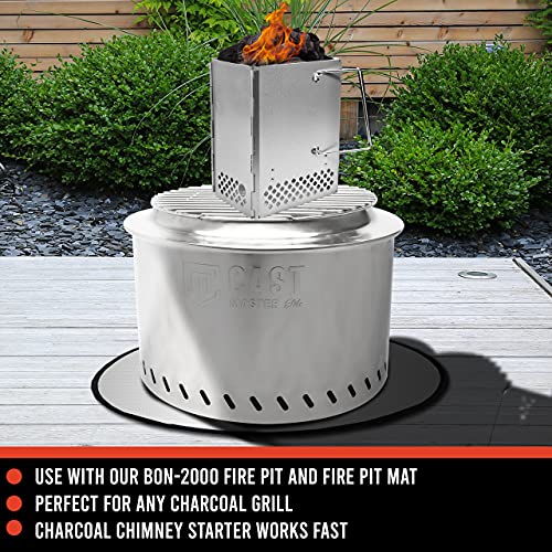 Charcoal Chimney Starter for BBQ - Barbecue Grill Firestarter - Large Size - All Metal Construction - No Lighter Fluid Required - Uses Natural Ventilation for Rapid Starting - by Cast Master Elite