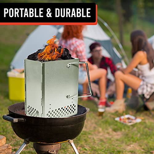 Charcoal Chimney Starter for BBQ - Barbecue Grill Firestarter - Large Size - All Metal Construction - No Lighter Fluid Required - Uses Natural Ventilation for Rapid Starting - by Cast Master Elite