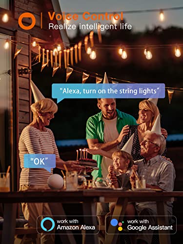 addlon 48FT Smart Outdoor String Lights with APP & Remote Control, Works with Alexa, Music Sync Waterproof Patio Lights with Dimmable Edison Shatterproof Bulbs, Extendable for Patio, Porch