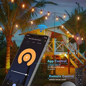 addlon 48FT Smart Outdoor String Lights with APP & Remote Control, Works with Alexa, Music Sync Waterproof Patio Lights with Dimmable Edison Shatterproof Bulbs, Extendable for Patio, Porch