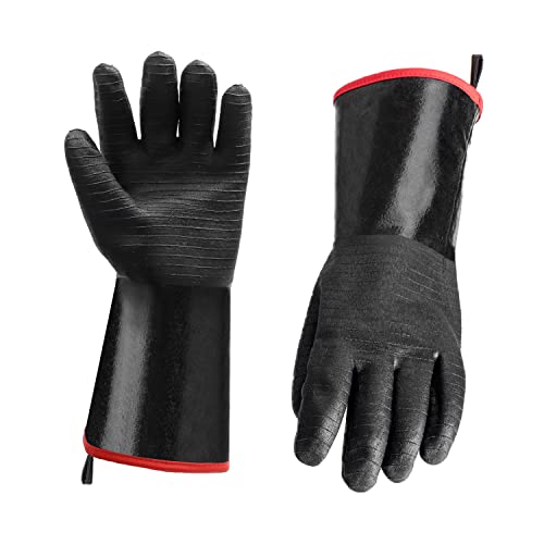 Heat Resistant Neoprene Black Gloves for BBQ - 932°F Tolerance - Waterproof & Oil Resistant - Grilling Mitts for Men & Women - High Heat Fireproof Gloves for Cooking - Baking Grilling Camping