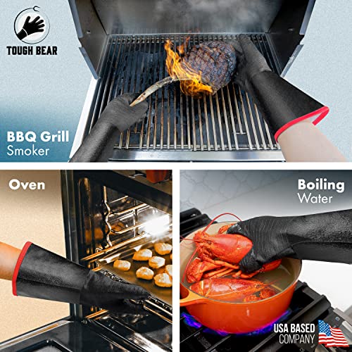 Heat Resistant Neoprene Black Gloves for BBQ - 932°F Tolerance - Waterproof & Oil Resistant - Grilling Mitts for Men & Women - High Heat Fireproof Gloves for Cooking - Baking Grilling Camping