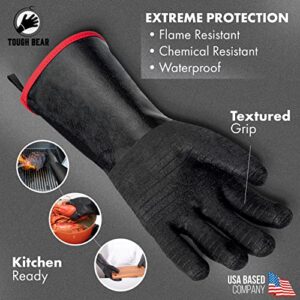 Heat Resistant Neoprene Black Gloves for BBQ - 932°F Tolerance - Waterproof & Oil Resistant - Grilling Mitts for Men & Women - High Heat Fireproof Gloves for Cooking - Baking Grilling Camping