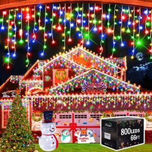 hezbjiti christmas lights decorations outdoor, 800 led 65.6 ft 8 modes 150 drops fairy string curtain lights for christmas decor eaves window party yard garden indoor (multicolor)