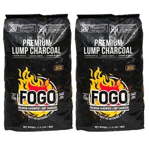 fogo premium oak restaurant all-natural hardwood lump charcoal for grilling and smoking with 2 different sizes, 17.6 pounds (2 pack)