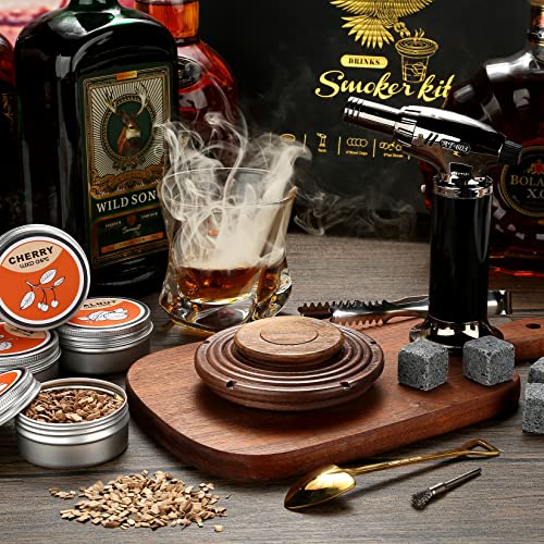 Whiskey Smoker Gifts for Him - Cocktail Smoker Kit with Torch - Old Fashioned Drink Smoker Infuser Kit with Whiskey Stones Whiskey Gifts for Men Dad Husband - No Butane