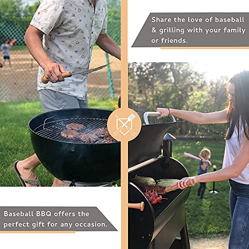 Baseball BBQ | 'Triple Play' Multi-Tool Spatula, Tongs & Fork Combo Set | BBQ Grilling Accessories & Utensils for Baseball Fans | Unique Wooden Bat Handle & Quality Stainless Steel Grill Masters