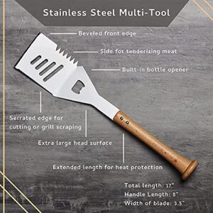 Baseball BBQ | 'Triple Play' Multi-Tool Spatula, Tongs & Fork Combo Set | BBQ Grilling Accessories & Utensils for Baseball Fans | Unique Wooden Bat Handle & Quality Stainless Steel Grill Masters