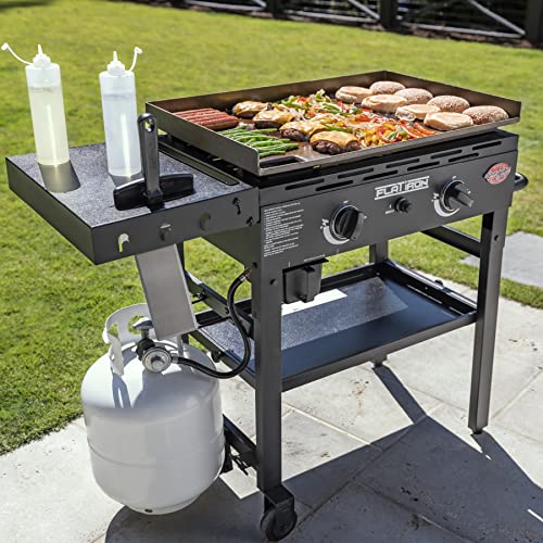 Char-Griller 8128 Flat Iron 2 Burner Outdoor Griddle Lid Gas Grill, Black