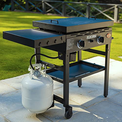 Char-Griller 8128 Flat Iron 2 Burner Outdoor Griddle Lid Gas Grill, Black