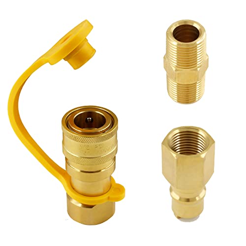 Unlorspy 3/8 Inch Natural Gas Brass Quick Connect Fittings, Solid Brass Propane Gas Connector Adapter with 3/8 Inch Male Pipe NPT Thread & 3/8 Inch Female NPT Thread