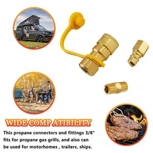 Unlorspy 3/8 Inch Natural Gas Brass Quick Connect Fittings, Solid Brass Propane Gas Connector Adapter with 3/8 Inch Male Pipe NPT Thread & 3/8 Inch Female NPT Thread