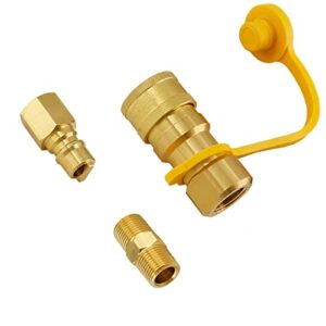 Unlorspy 3/8 Inch Natural Gas Brass Quick Connect Fittings, Solid Brass Propane Gas Connector Adapter with 3/8 Inch Male Pipe NPT Thread & 3/8 Inch Female NPT Thread