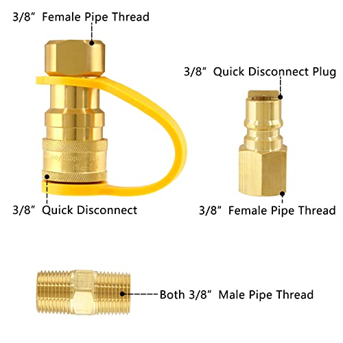 Unlorspy 3/8 Inch Natural Gas Brass Quick Connect Fittings, Solid Brass Propane Gas Connector Adapter with 3/8 Inch Male Pipe NPT Thread & 3/8 Inch Female NPT Thread