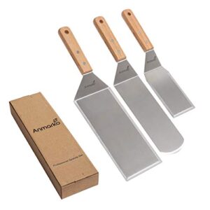 Professional Spatula Set - Stainless Steel Pancake Turner and Griddle Flipper Scraper 4x8 inch Oversized Hamburger Turner Great for Griddle BBQ Grill and Flat Top Cooking - Commercial Quality