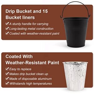 QuliMetal Drip Bucket and 15-Pack Disposable Foil Liners for Oklahoma Joe's, Trager, Pit-Boss, Z Grill, Camp Chef, Grill Grease Bucket Fits Most Offset Smokers, Black