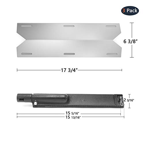 Hongso Gas Grill Stainless Steel Heat Plate Shield and Cast Iron Burner Repair Kit Replacement for Jenn Air 720-0061, 3 Pack (CBF301, SPA231)