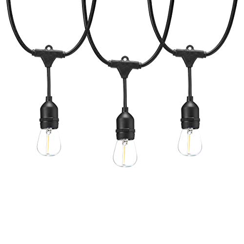 Amazon Basics 48-Foot LED Outdoor String Lights with 16 Edison Style S14 Soft White Bulbs - Black Cord