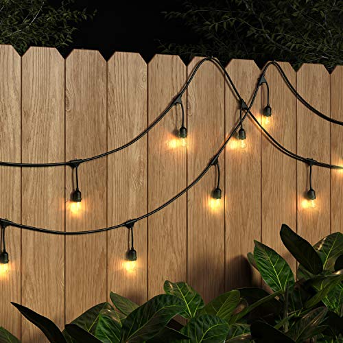 Amazon Basics 48-Foot LED Outdoor String Lights with 16 Edison Style S14 Soft White Bulbs - Black Cord