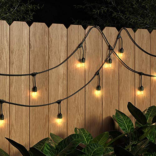 Amazon Basics 48-Foot LED Outdoor String Lights with 16 Edison Style S14 Soft White Bulbs - Black Cord