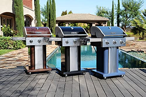 Permasteel 3-Burner Gas Grill | Cast Iron Cooking Grates, Grilling Tools Holder, Foldable Sides, PG-A40301-BK, Pedestal Style, 30000 Total BTUs - Black