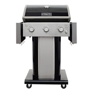 Permasteel 3-Burner Gas Grill | Cast Iron Cooking Grates, Grilling Tools Holder, Foldable Sides, PG-A40301-BK, Pedestal Style, 30000 Total BTUs - Black