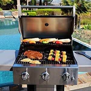 Permasteel 3-Burner Gas Grill | Cast Iron Cooking Grates, Grilling Tools Holder, Foldable Sides, PG-A40301-BK, Pedestal Style, 30000 Total BTUs - Black