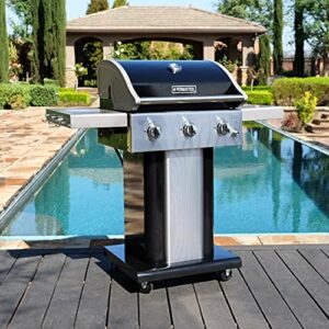 Permasteel 3-Burner Gas Grill | Cast Iron Cooking Grates, Grilling Tools Holder, Foldable Sides, PG-A40301-BK, Pedestal Style, 30000 Total BTUs - Black