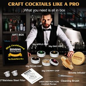 BIMING Cocktail Smoker Kit with Torch - Drink Whiskey Bourbon Smoker Infuser Kit with 4 Flavors Wood Chips, Old Fashioned Smoker Kit for Meat Cheese Salad-Gifts for Whiskey Lovers/Father/Men(No Butane) (Burlywood)