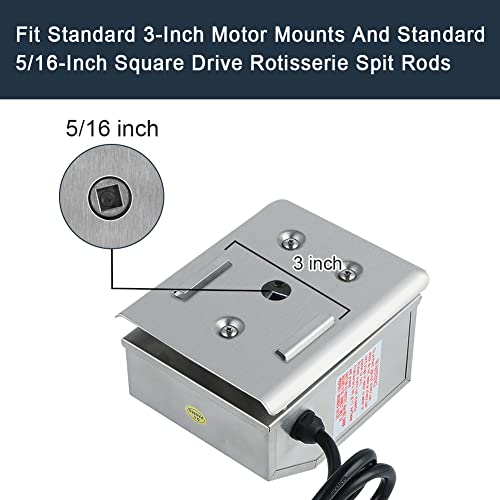 Apromise Rotisserie Motor - Stainless Steel Rotisserie Spit Motor 6W 110 Volts with Waterproof On/Off Switch | Powerful Rotisserie Motor Hold Up to 50 Pounds Capacity - Silver