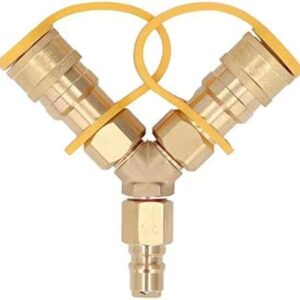 1/2 Inch Natural Gas Y Splitter, Durable Brass 2 Way Quick Connect Adapter for Natural Gas, for Weber Natural Gas Grills, Patio Heater, Pizza Oven