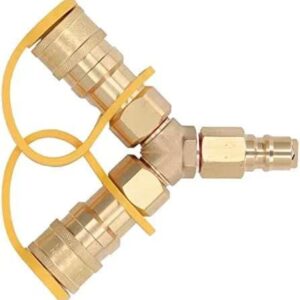 1/2 Inch Natural Gas Y Splitter, Durable Brass 2 Way Quick Connect Adapter for Natural Gas, for Weber Natural Gas Grills, Patio Heater, Pizza Oven