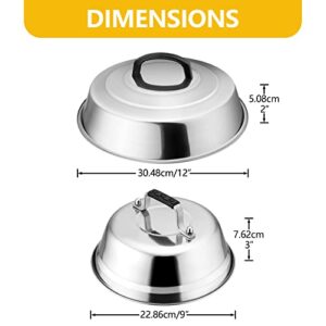 4 Pack Cheese Melting Dome for Griddle, Leonyo 2Pcs 12.5" & 2Pcs 9" Round Basting Cover Set, Stainless Steel Flat Top Grill Griddle Dome, Steam Burger Cover Dome Lid for Indoor & Outdoor BBQ