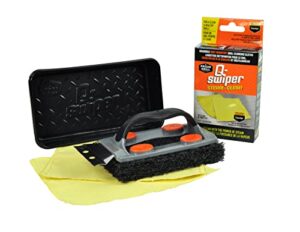 q-swiper steam clean bbq grill cleaner set – 1 grill brush with scraper, 2 heat resistant kevlar® cloths, 1 tray | bristle free | safe way to steam away grill grease & grime