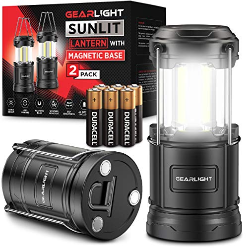 GearLight Camping Lantern - 2 Portable, LED Battery Powered Lamp Lights, Magnetic Base and Foldable Hook for Emergency Use or Camp Sites. Gift for him, for Kids Stocking Stuffer. Christmas Gift.﻿