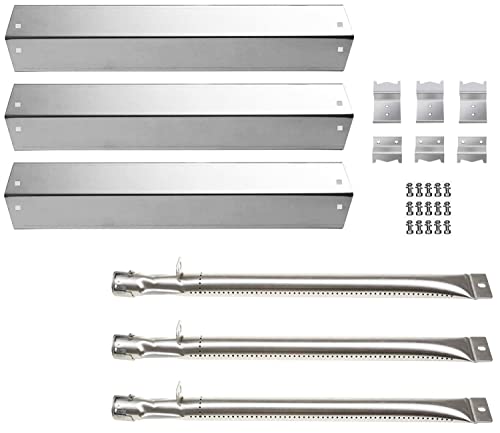 Votenli S9505A (3-Pack) Replacement Parts for Chargriller 3001 3030 4000 5050 5072,5252, 5650,4208 Stainless Steel Burner and Stainless Steel Heat Plates