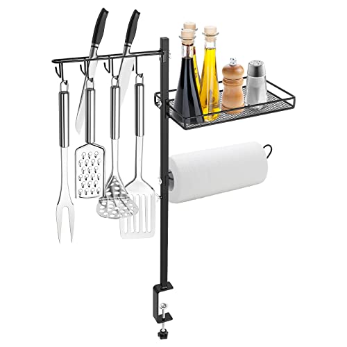 Caddy Grill Organizer, 3-in-1 Grill BBQ Caddy with Outdoor Towel Holder, BBQ Condiment Caddy and Knife Holder with Double Row Hook, Grill Utensil Caddy for Outdoor Grill, Camping, Kitchen Storage Tool