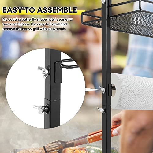 Caddy Grill Organizer, 3-in-1 Grill BBQ Caddy with Outdoor Towel Holder, BBQ Condiment Caddy and Knife Holder with Double Row Hook, Grill Utensil Caddy for Outdoor Grill, Camping, Kitchen Storage Tool