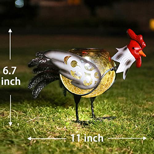 MUMTOP Solar Lights Outdoor Chicken Decorative Crackle Glass Solar Lantern Waterproof LED Lights Outdoor Tabletop Lanterns Lamps for Table Yard Garden Patio Lawn Christmas Decorations