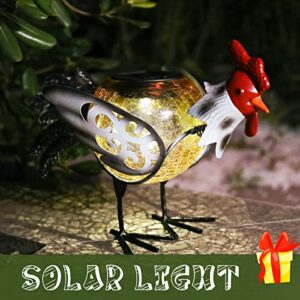 MUMTOP Solar Lights Outdoor Chicken Decorative Crackle Glass Solar Lantern Waterproof LED Lights Outdoor Tabletop Lanterns Lamps for Table Yard Garden Patio Lawn Christmas Decorations