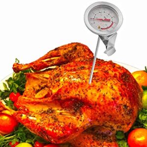 BOHK 8 Inch Meat Temperature with Clip for Cooking Grill Thermometer with Probe Stainless Steel Metal Thermometers for Deep Frying