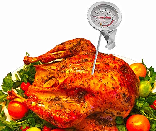 BOHK 8 Inch Meat Temperature with Clip for Cooking Grill Thermometer with Probe Stainless Steel Metal Thermometers for Deep Frying